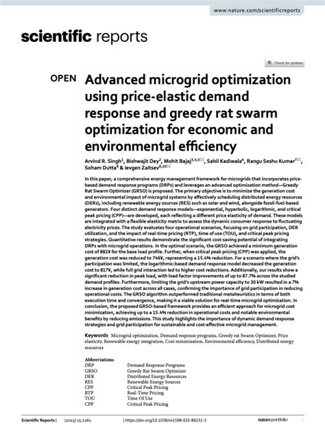 Advanced Microgrid Optimization Using Price Elastic Demand Response And Greedy Rat Swarm