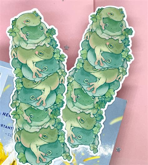 Frog Stack Bookmark Frog Art Cute Bookmark Laminated Etsy