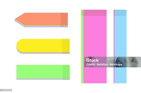 트렌디한 밝은 색상의 다양한 모양의 다채로운 메모지 스티커 5개 세트 게시물 템플릿 디자인 전문가에 대한 스톡 벡터 아트 및 기타 이미지 디자인 전문가 메모장 책자