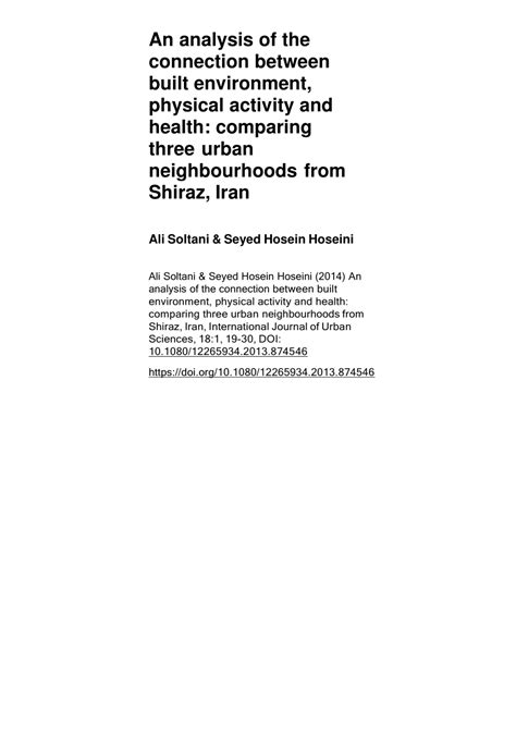 Pdf An Analysis Of The Connection Between Built Environment Physical Activity And Health