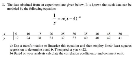 Solved The Data Obtained From An Experiment Are Given Chegg