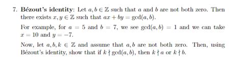 solved 7 bézout s identity let a b∈z such that a and b are