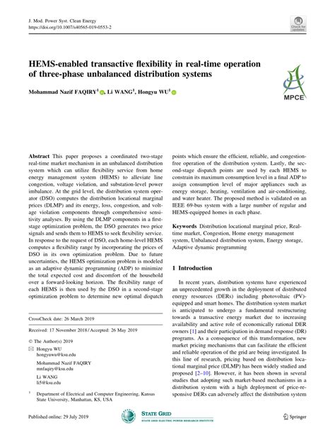 Pdf Hems Enabled Transactive Flexibility In Real Time Operation Of Three Phase Unbalanced