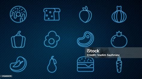 Ligne Densemble Icône De La Carotte De La Tomate De La Prune De Lœuf