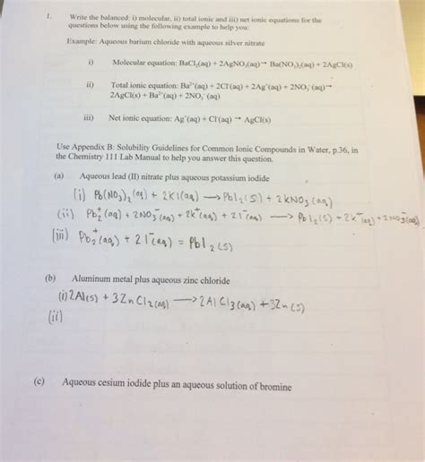 Solved Write the balanced: molecular, total ionic and net | Chegg.com