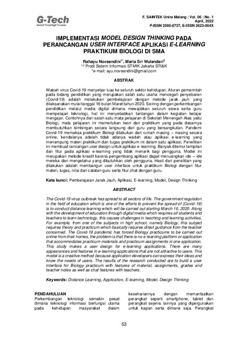 Pdf Implementasi Model Design Thinking Pada Perancangan User Interface Aplikasi E Learning