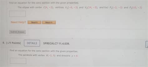 [solved] Find An Equation For The Conic Section With T