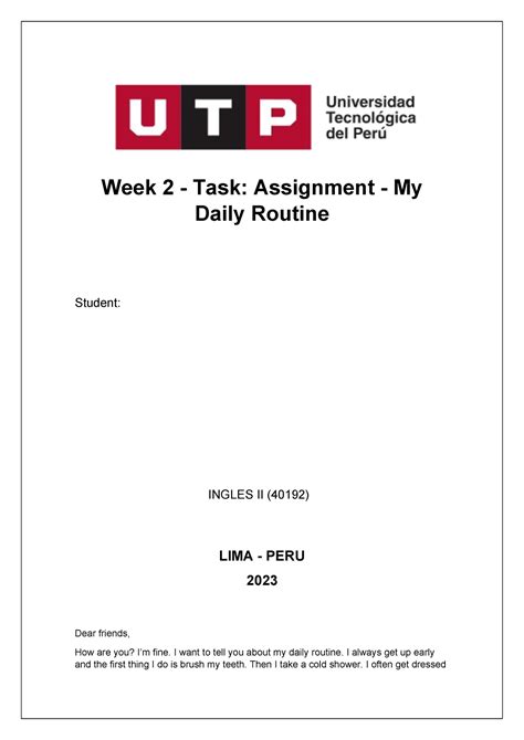 week 2 task assignment my daily routine week 2 task assignment