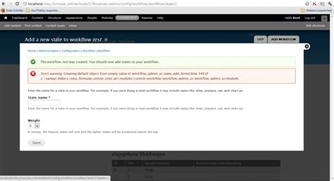 Strict Warning Appears After Creation Of First Workflow Drupal Org