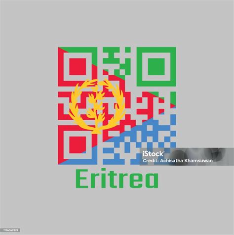 Qr 코드는 에리트레아 국기의 색상을 설정 골드에 올리브 분기가 있는 파란색과 녹색 삼각형에 빨간색이 소 딱지 삼각형 0명에 대한 스톡 벡터 아트 및 기타 이미지 Istock
