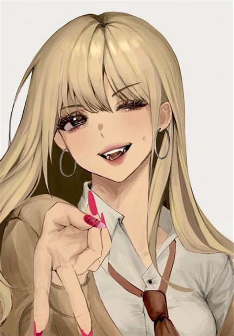 An Anime Girl With Long Blonde Hair Pointing To The Side And Holding Her Finger Up