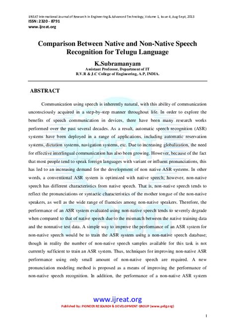 Pdf Comparison Between Native And Non Native Speech Recognition For Telugu Language