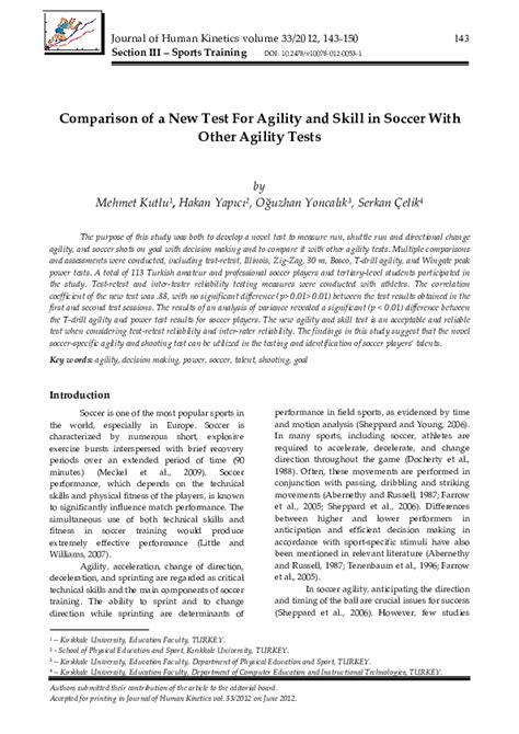 Pdf Comparison Of A New Test For Agility And Skill In Soccer With Other Agility Tests