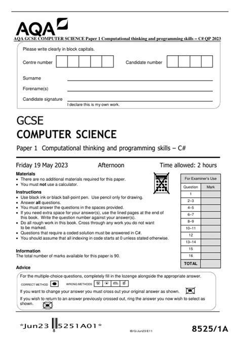 Aqa Gcse Computer Science Paper 1 Computational Thinking And