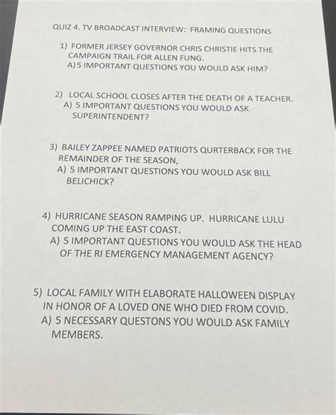 Quiz 4 Tv Broadcast Interview Framing Questions 1