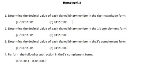 Solved Homework 3 1 Determine The Decimal Value Of Each Signed Binary