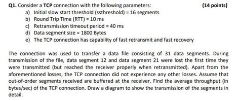 Solved 14 Points Q1 Consider A Tcp Connection With The