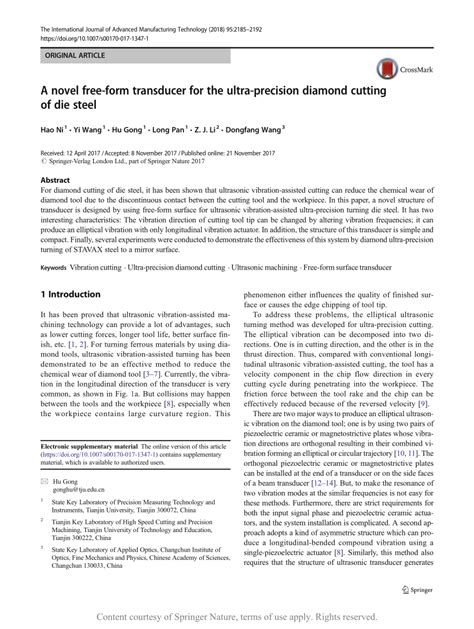 A Novel Free Form Transducer For The Ultra Precision Diamond Cutting Of Die Steel Request Pdf