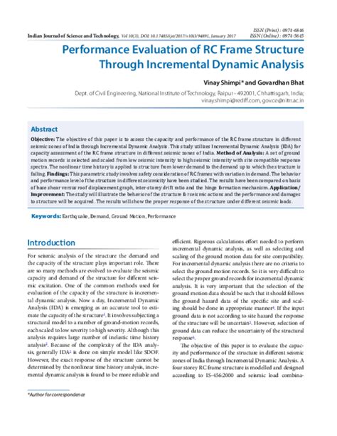 Pdf Performance Evaluation Of Rc Frame Structure Through Incremental Dynamic Analysis