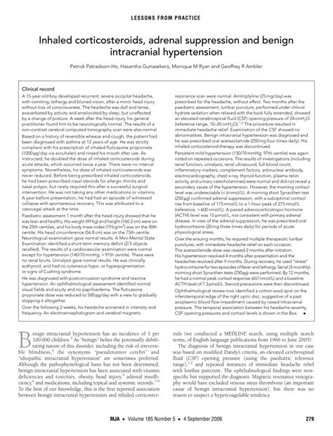 Pdf Inhaled Corticosteroids Adrenal Suppression And Benign Intracranial Hypertension