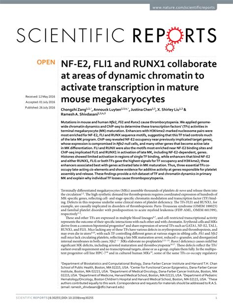 PDF NF E2 FLI1 And RUNX1 Collaborate At Areas Of Dynamic Chromatin To Activate Transcription