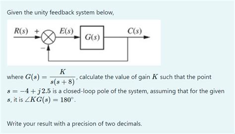 Solved Given the unity feedback system below, R(S) + E(S) | Chegg.com