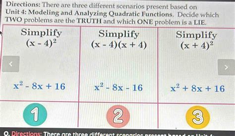 Solved Directions There Are Three Different Scenarios Present Based On Unit 4 Modeling And