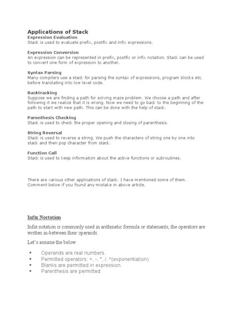 Applications Of Stack Expression Evaluation Pdf Computer