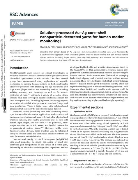 Pdf Solution Processed Au Ag Core Shell Nanoparticle Decorated Yarns For Human Motion Monitoring