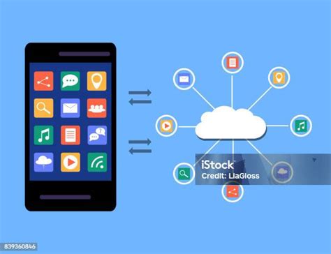 현대 클라우드 서비스 및 클라우드 컴퓨팅 요소 개념입니다 디바이스 기어와 구름에 연결 평면 그림입니다 개념에 대한 스톡 벡터 아트 및 기타 이미지 Istock