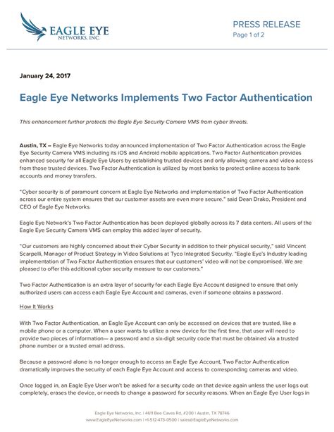 Two Factor Authentication Eagle Eye Networks