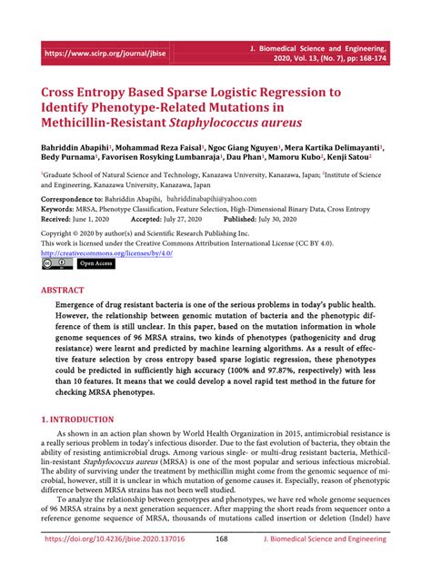 Pdf Cross Entropy Based Sparse Logistic Regression To Identify Phenotype Related Mutations In