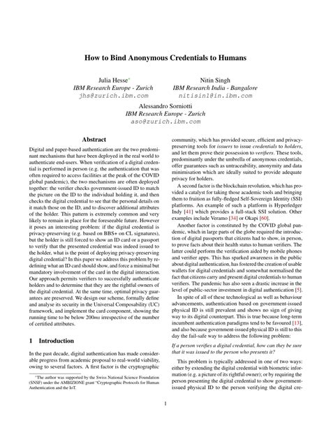 Pdf How To Bind Anonymous Credentials To Humans