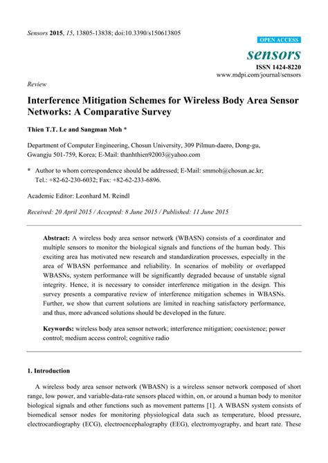 Pdf Interference Mitigation Schemes For Wireless Body Area Sensor Networks A Comparative Survey