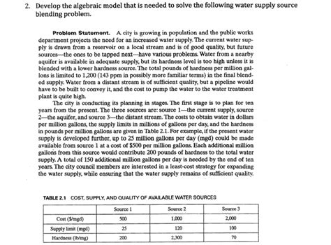 Develop The Algebraic Model That Is Needed To Solve Chegg