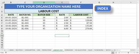 automatic batch wise production costing and inventory tracking excel