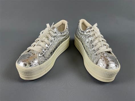 Fun Metallic Silver Double Platform Sneakers Boardwalk Vintage