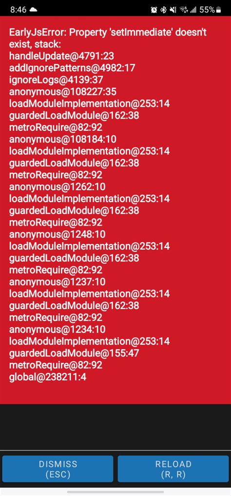 earlyjserror property setimmediate doesn t exist [react native
