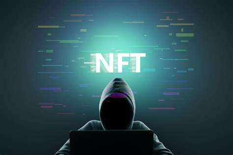 premium photo hacker using laptop with creative glowing nft hologram