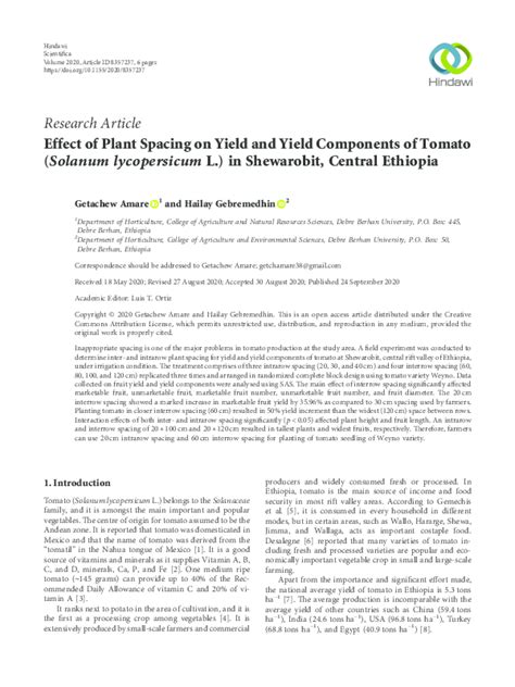 Pdf Effect Of Plant Spacing On Yield And Yield Components Of Tomato