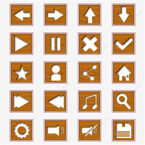 Wooden Button Game Vector Design Images Game Button Set Wooden Png Vector Game Button Set