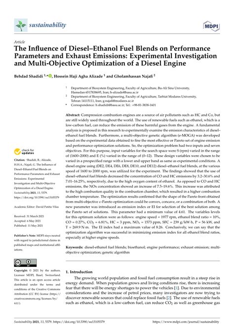 Pdf The Influence Of Dieselethanol Fuel Blends On Performance
