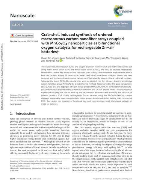 Pdf Crab Shell Induced Synthesis Of Ordered Macroporous Carbon Nanofiber Arrays Coupled With
