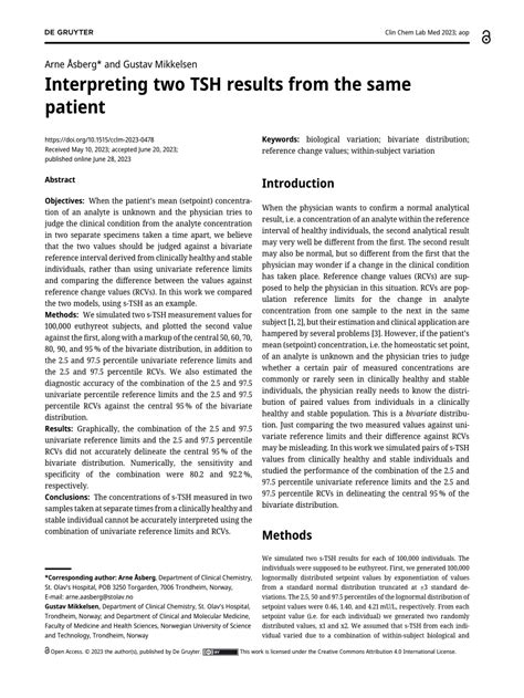 Pdf Interpreting Two Tsh Results From The Same Patient