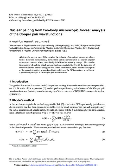 Pdf Nuclear Pairing From Two Body Microscopic Forces Analysis Of The