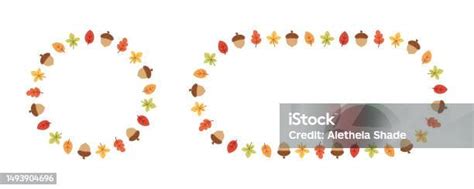 가을 나뭇잎 둥근 프레임 세트입니다 가을 요소의 화환 할로윈 추수 감사절 테두리 템플릿입니다 벡터 그림입니다 0명에 대한 스톡