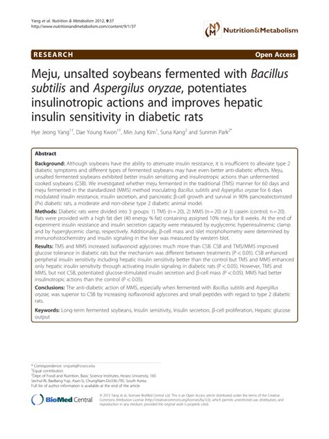 Pdf Meju Unsalted Soybeans Fermented With Bacillus Subtilis And Aspergilus Oryzae