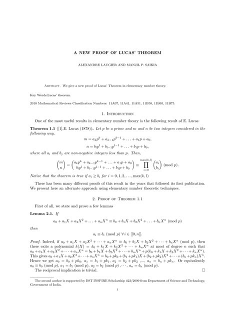 Pdf A New Proof Of Lucas Theorem