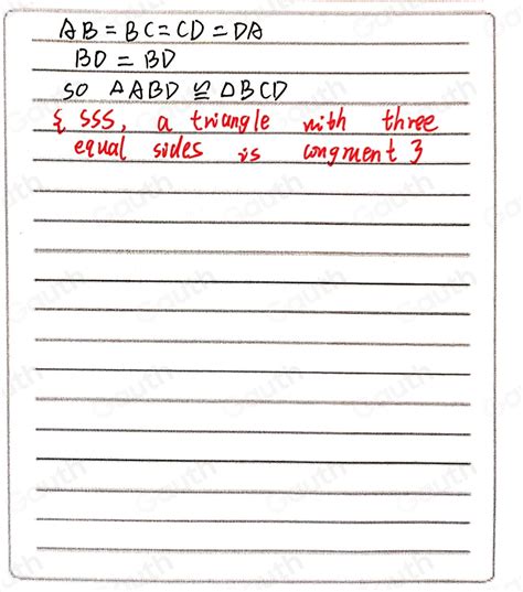 Solved In The Diagram AB BC CD DA Prove That Triangle ADB Is Congruent To Triangle CDB Math