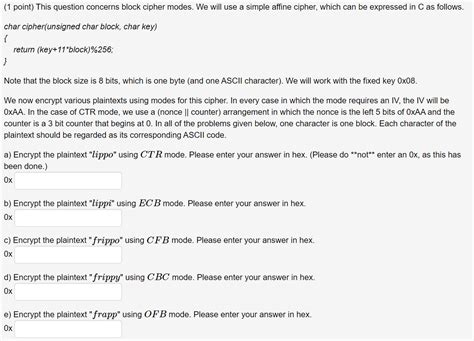 Solved 1 Point This Question Concerns Block Cipher Modes